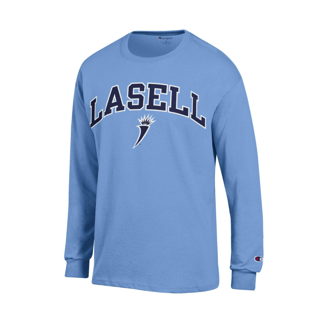 Basic L/S Tee Light Blue Marine Navy and White Ink | Lasell University Donahue's Gear Shop